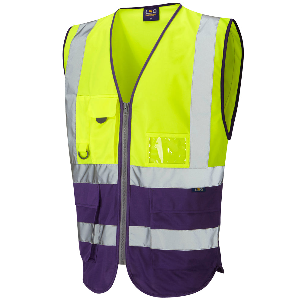 Leo Workwear LYNTON Leo EcoViz Superior Waistcoat - Hi-Vis Yellow/Purp – GS Workwear