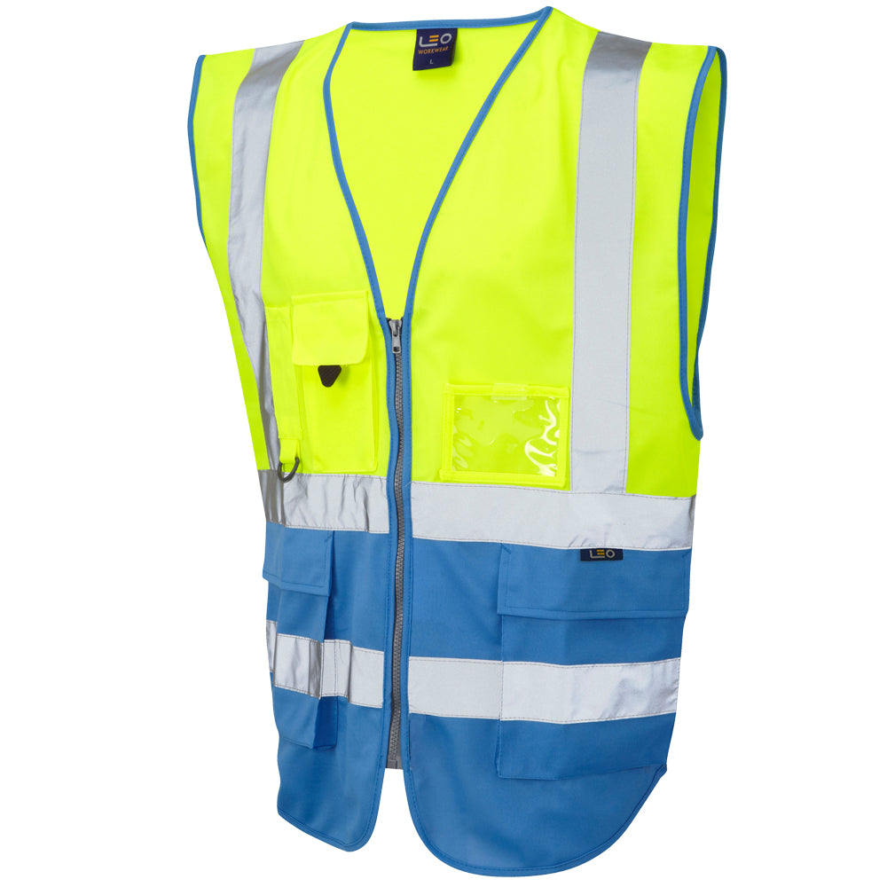 Leo Workwear LYNTON Leo EcoViz Superior Waistcoat - Hi-Vis Yellow/Deep ...