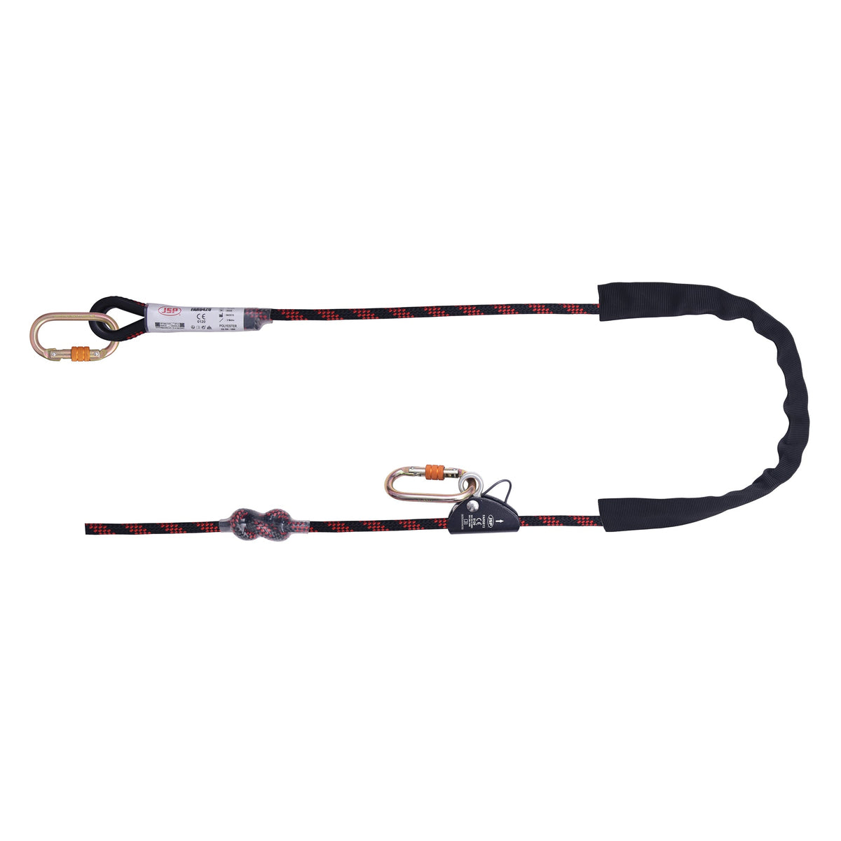 JSP 2m Adjustable Work Positioning Lanyard - Fixed Rope Grab + 2 Karab ...