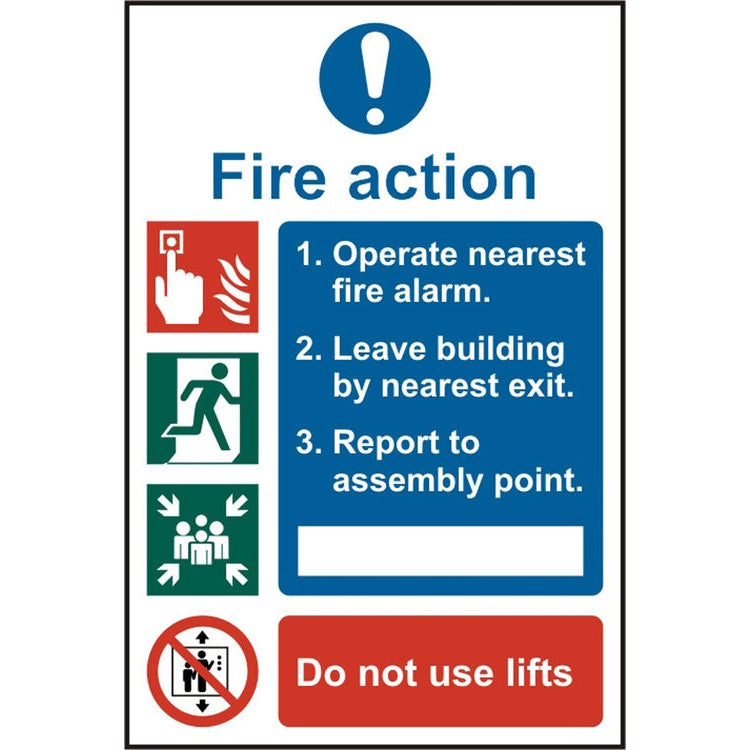 Bsafe Fire Action Procedure Sign White – GS Workwear
