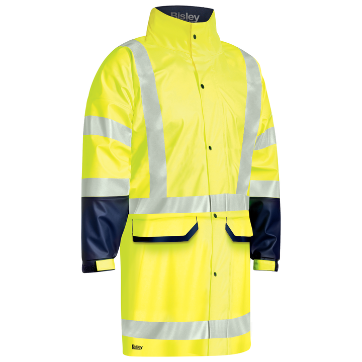 Bisley Taped Hi-Vis Stretch PU Rain Coat with Concealed Hood – GS Workwear